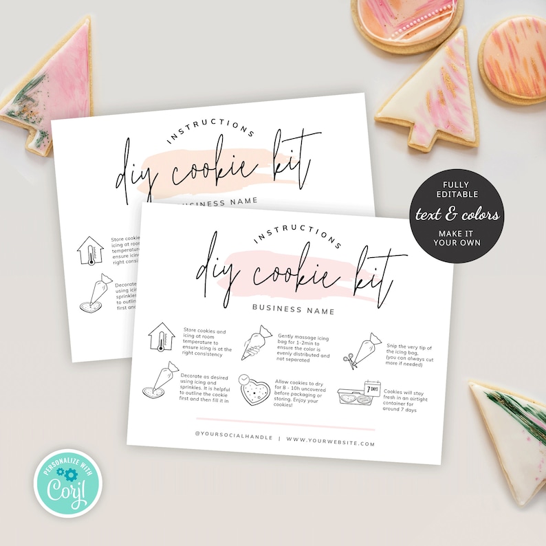 DIY Cookie Kit Instructions Cards Editable Cookies Decorating - Etsy