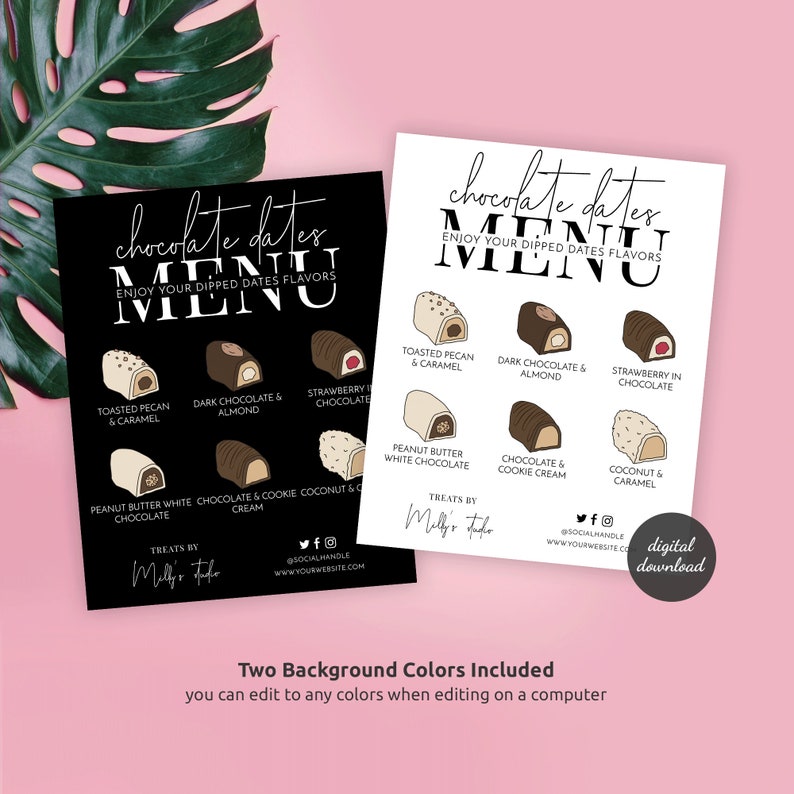 DIY Choc Dipped Dates Menu Template Minimalist Chocolate - Etsy