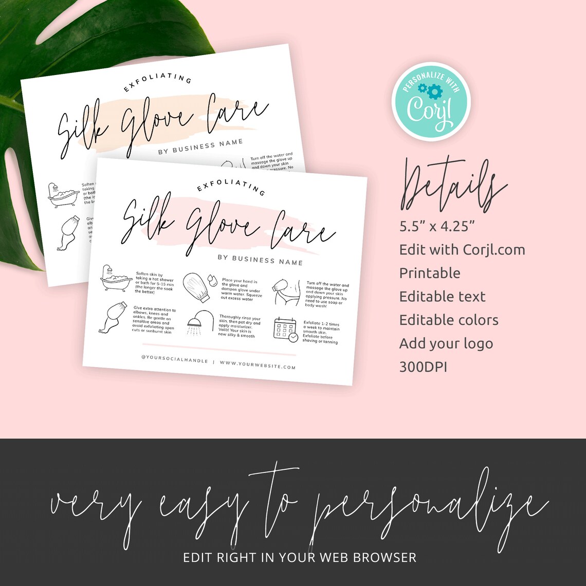 Silk Exfoliating Glove Care Card Template Editable Body Mitt - Etsy