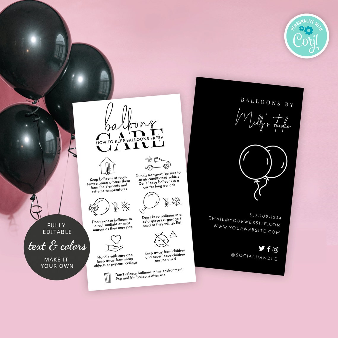 Balloons Care Card Template Editable Air and Helium Balloon - Etsy UK