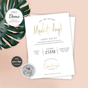 DIY Market Day Flyer Template, Faux Gold Market Stall Invite, Editable ...