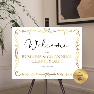 Business Event Welcome Sign Template, Navy & Gold Elegant Design ...