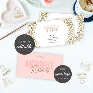 Gold Glitter & Pink Business Card Template Customizable Girly - Etsy