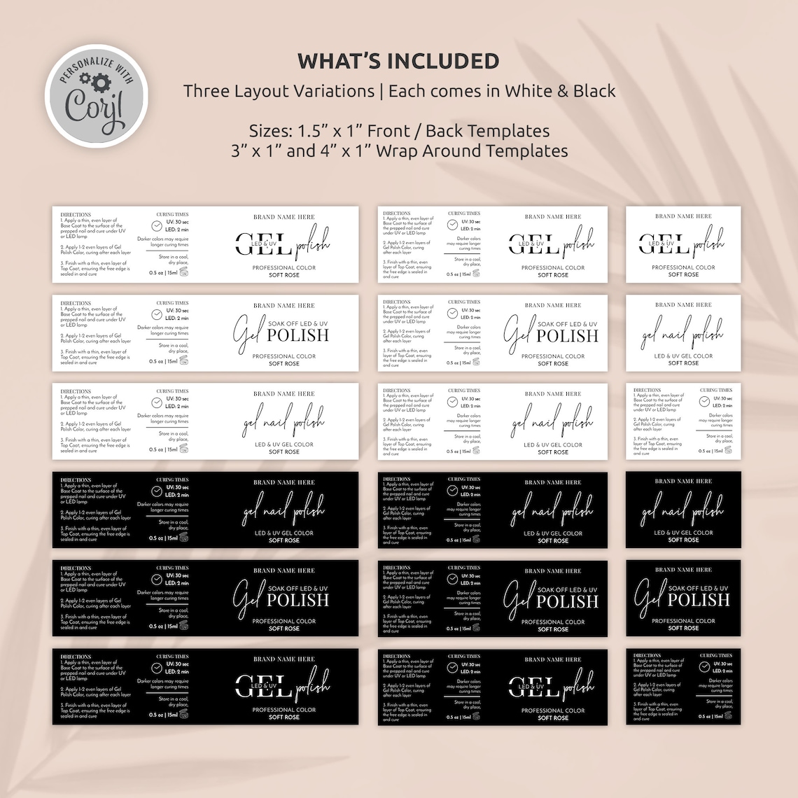 Nail Polish Label Template, Editable Gel Polish Bottle Wraparound ...