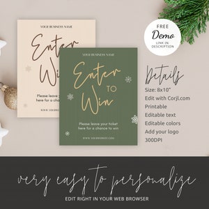 Christmas Raffle Sign Template, Festive Enter to Win 8x10" Poster ...
