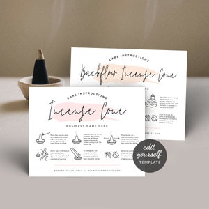 Incense Cone Care Card Template, Backflow Incense Instructions, Custom ...