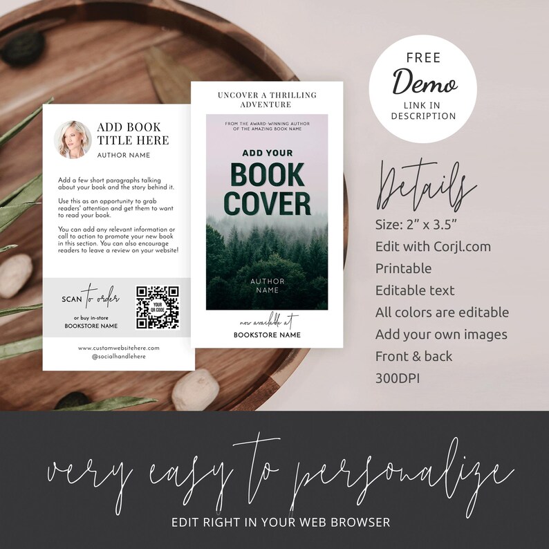 Book Promotion Business Cards Template, Minimalist Design, Custom Book ...