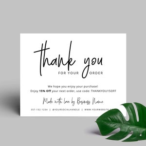 Printable Business Thank You Card Template, Thank You for Your Order ...