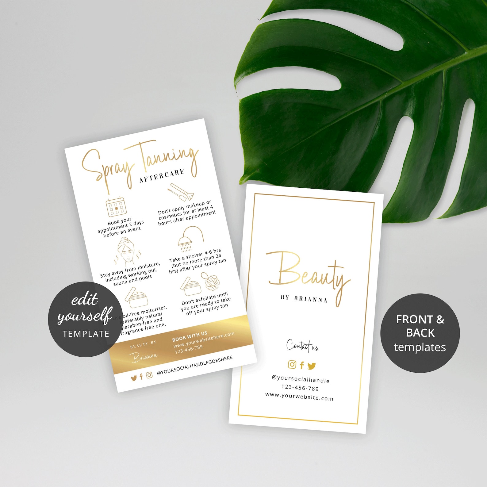 Tanning Pre and Post Care Template, Editable Spray Tan Care Guide, Gold ...