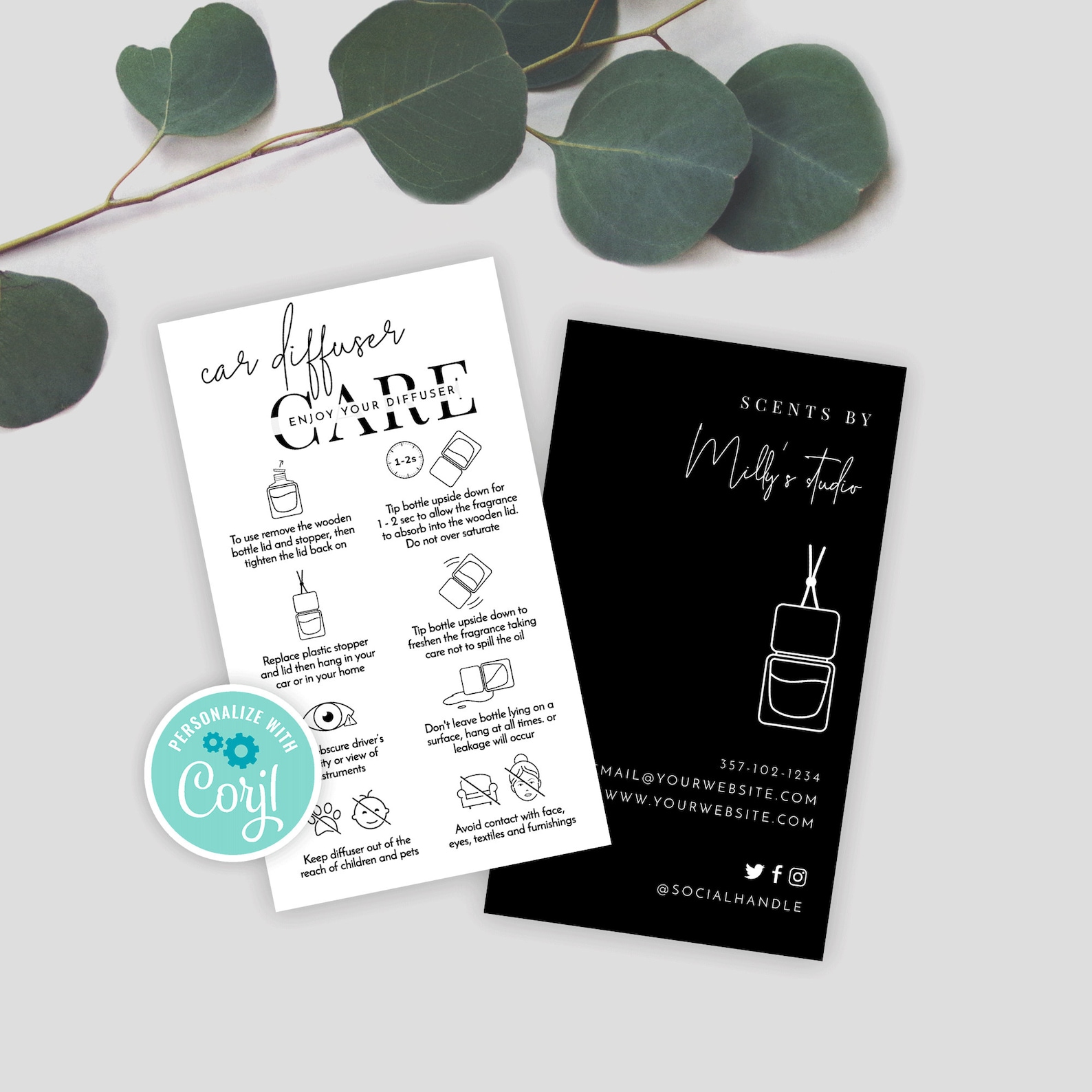 Car Diffuser Care Guide Template, MINI Hanging Oil Diffuser Care Card ...