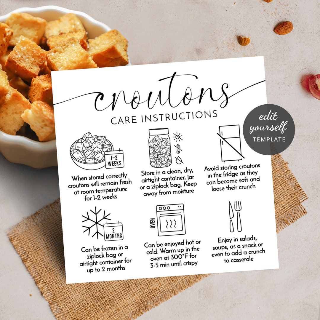 Croutons Care Card Template, Custom Sippets Instructions Guide ...
