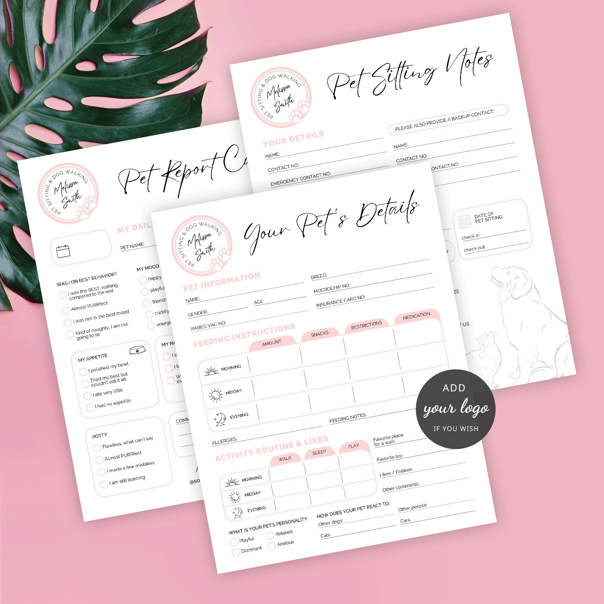 Pet Sitter Templates Canva, Custom Pet Boarding Forms, Printable Dog ...