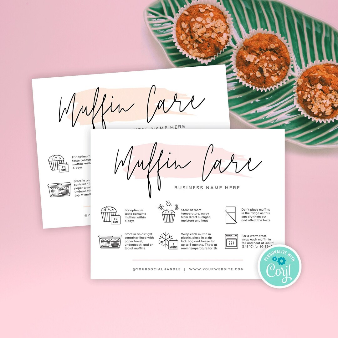 Editable Muffins Care Card Template, Printable Muffin Care & Storage ...