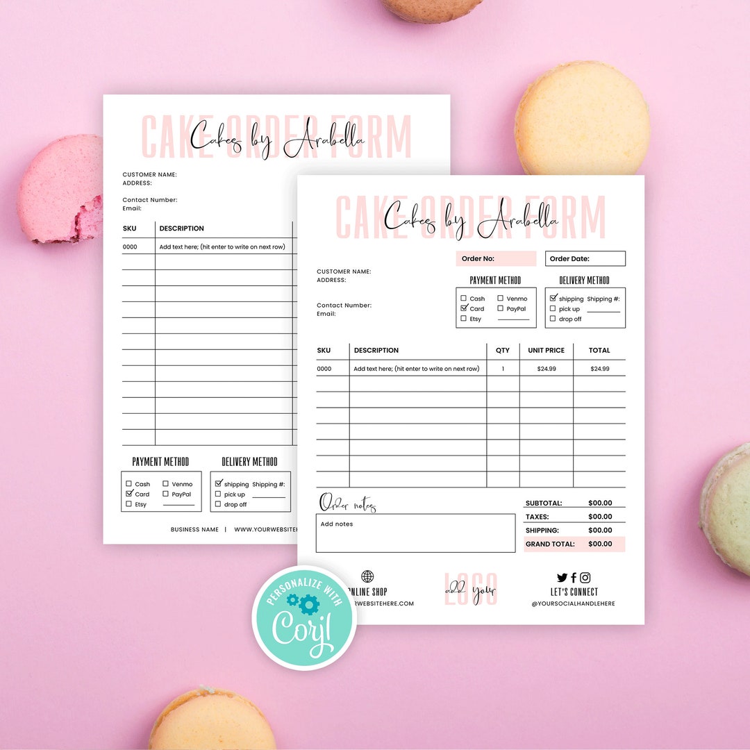 Cake Order Form Template, Editable Bakery Invoice Design, Instant ...