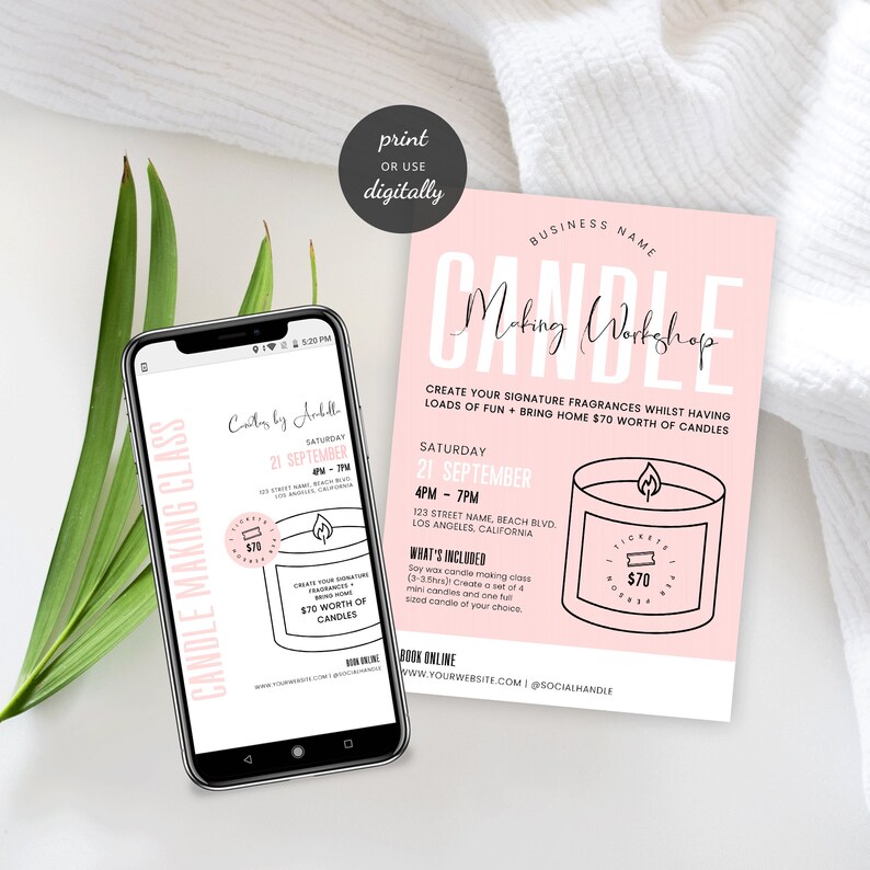 Candle Making Marketing Template, Feminine Candle Class Promo Flyer ...