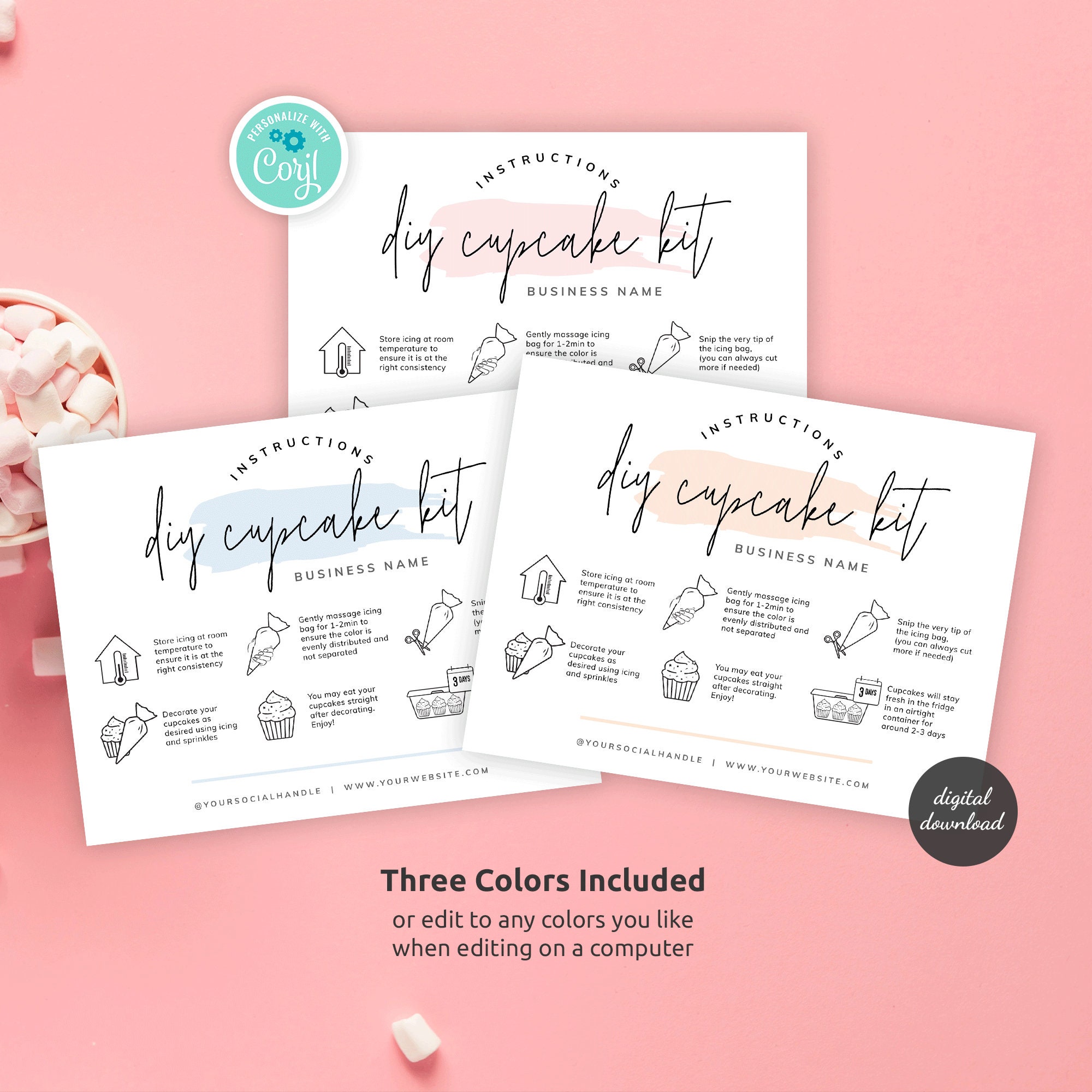 DIY Cupcake Kit Instructions Cards, Editable Muffins Decorating Guide ...