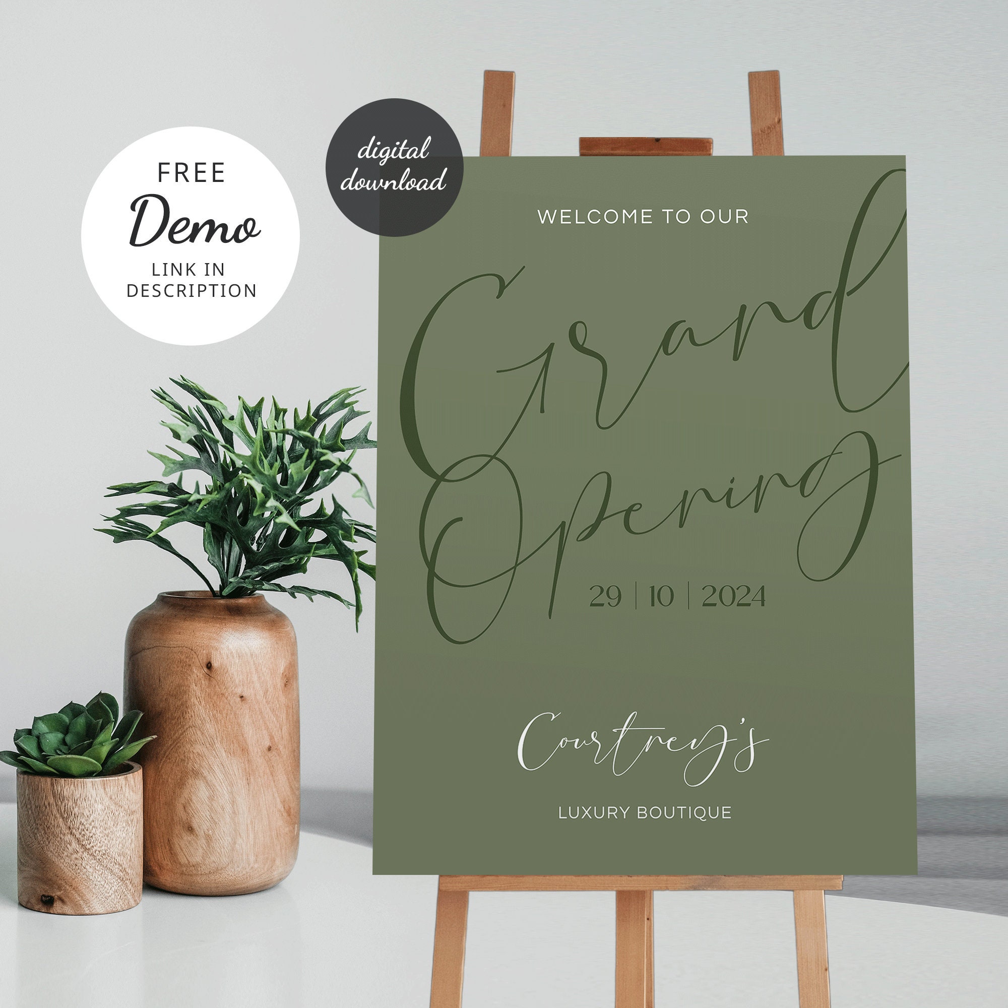 Sage Green Grand Opening Sign Template, Business Launch Party Welcome ...