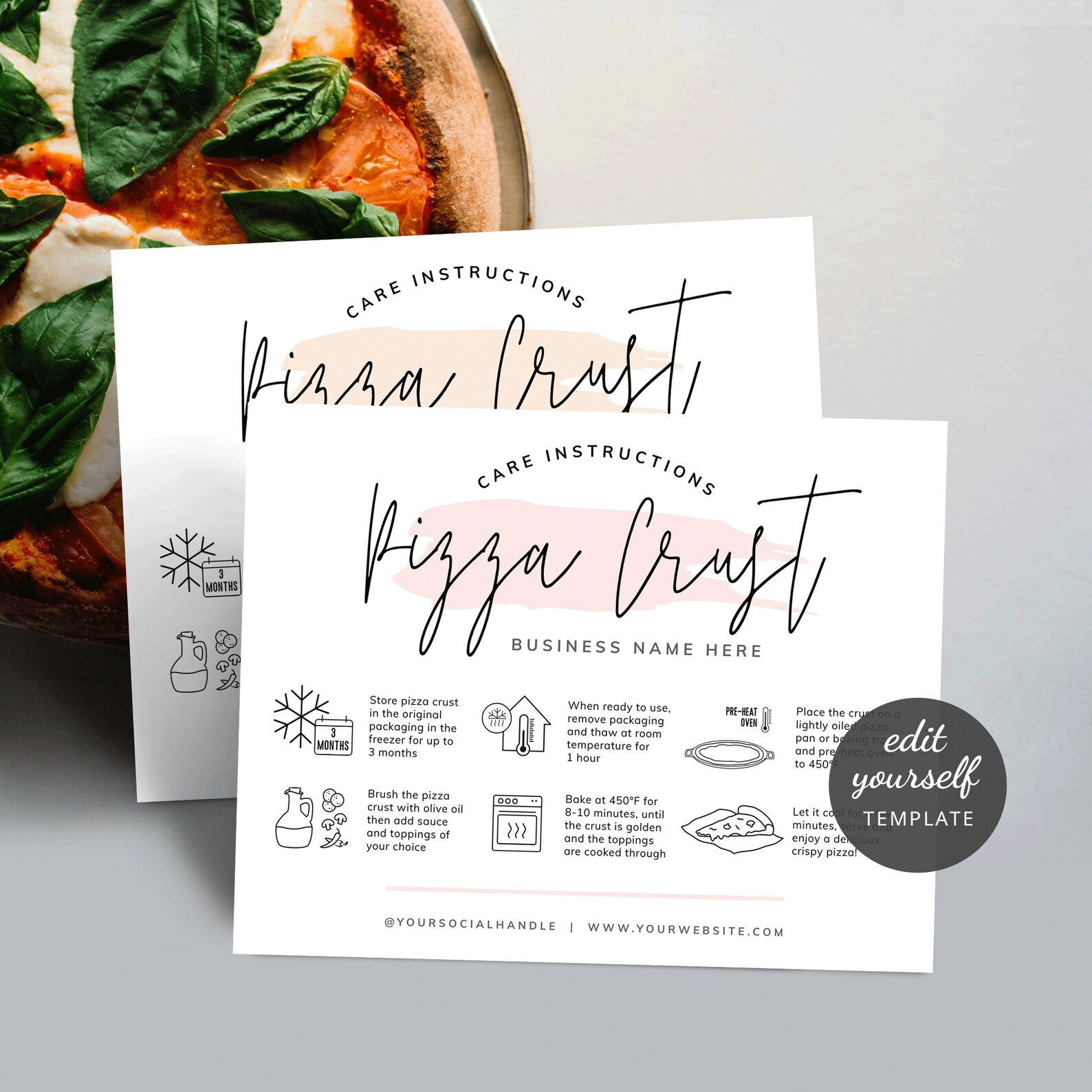 Pizza Crust Care Card Template, Custom Sourdough Pizza Base ...