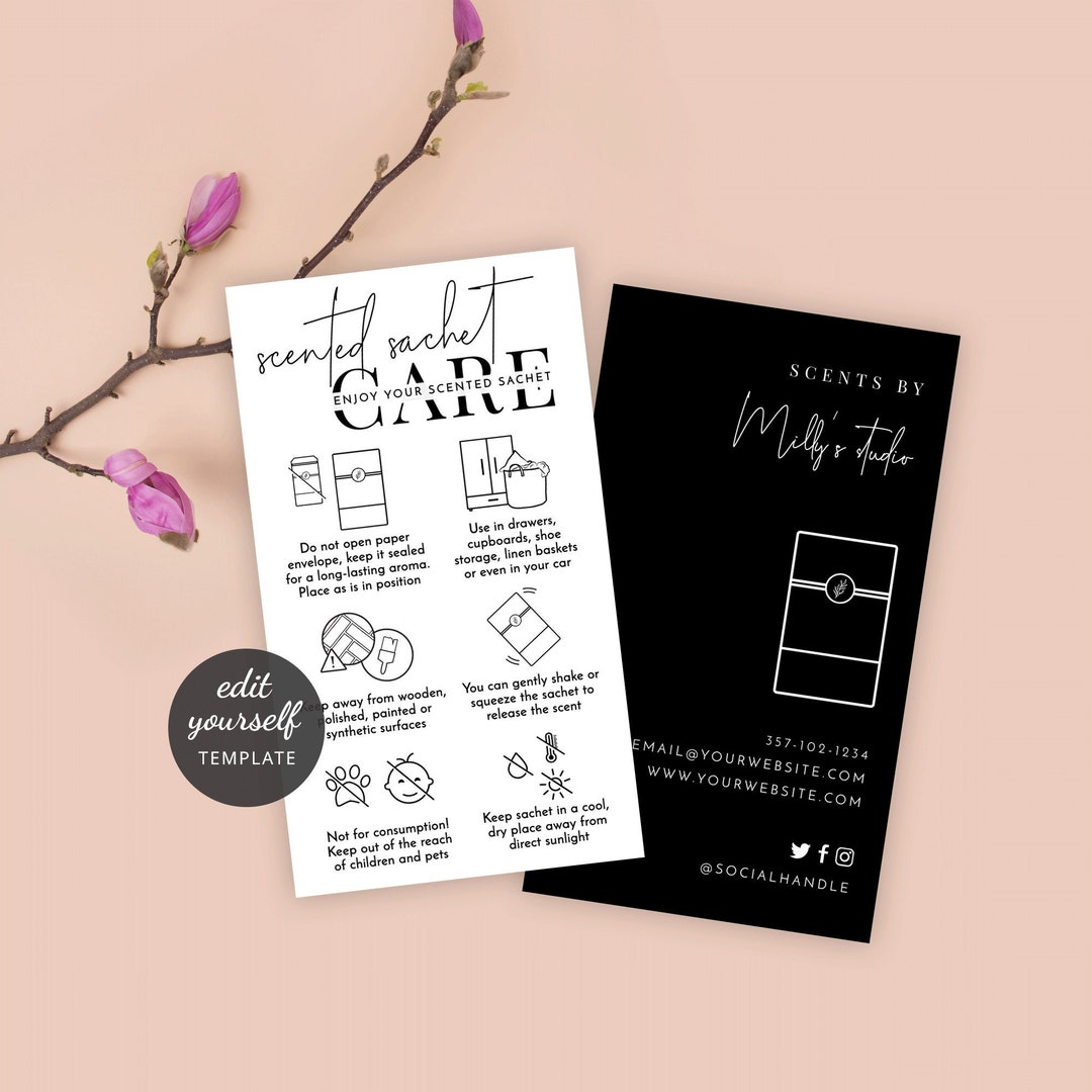 Aroma Beads Care Guide Template, Scented Sachet Care Card, Printable ...