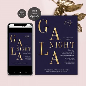 Navy & Gold Gala Flyer Template, Corporate Dinner Marketing Leaflet ...