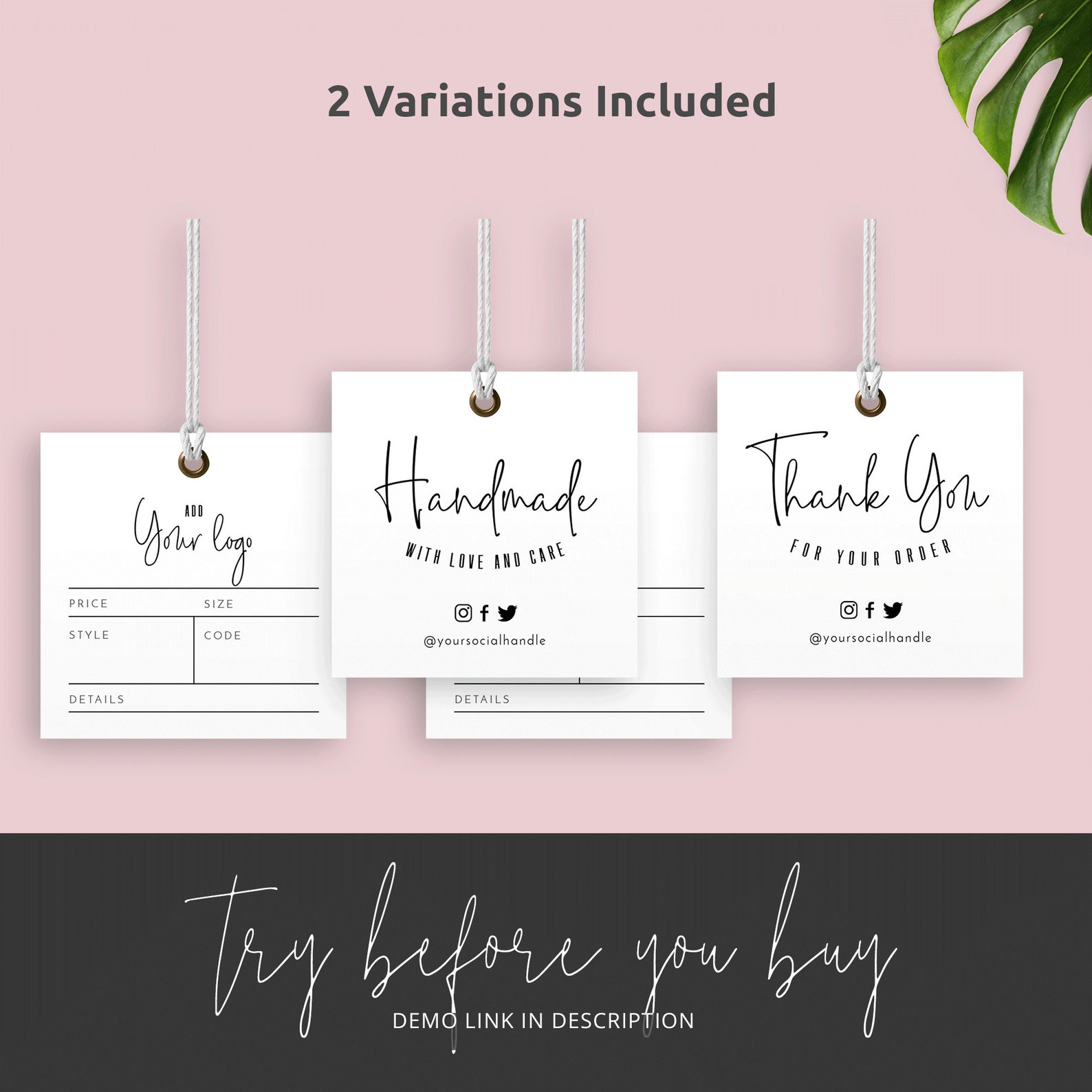 Custom Hang Tag Template, Editable Handmade With Love & Thank You Hang ...