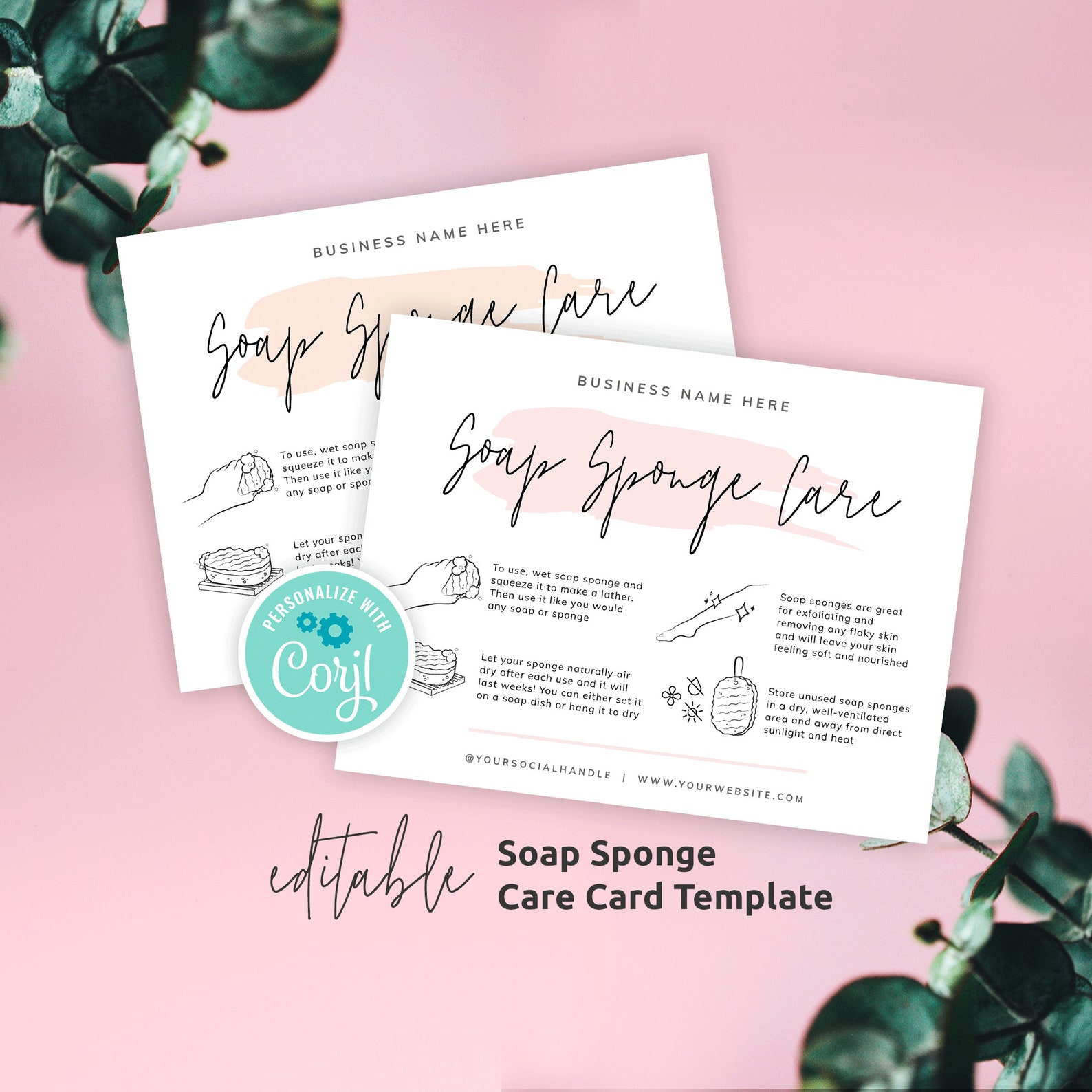 Soap Sponge Care Card Template, Customizable Scented Sponge Care Guide ...