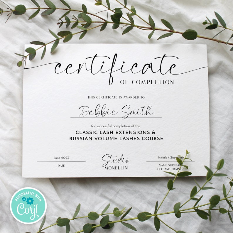 Elegant Certificate of Completion Instant Award Certificate - Etsy