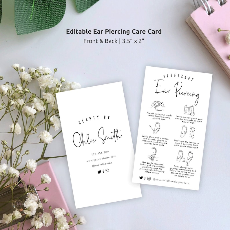 Ear Piercing Aftercare Template, Editable Piercing Guide, Printable ...