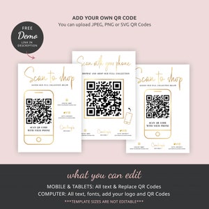 Custom QR Code Board Template, White & Gold QR Scan Sign Design, 5x7 ...