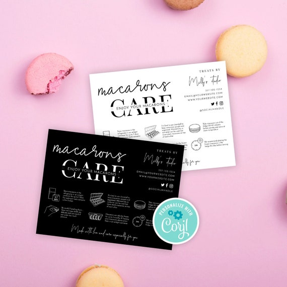 Minimalist Macarons Care Card Template Customizable Macaron | Etsy