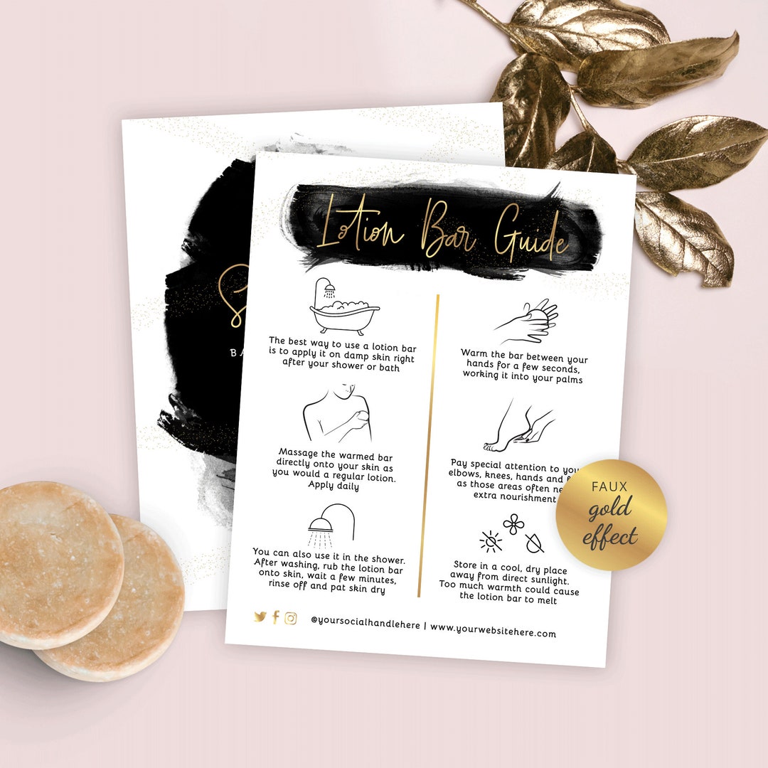Lotion Bar Guide Template Black & Gold, Solid Body Lotion Bar Care ...