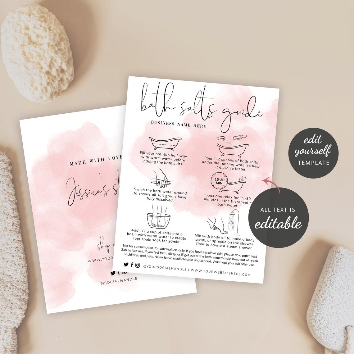 Feminine Bath Salts Care Card, Printable Bathtub Soak Care Guide ...