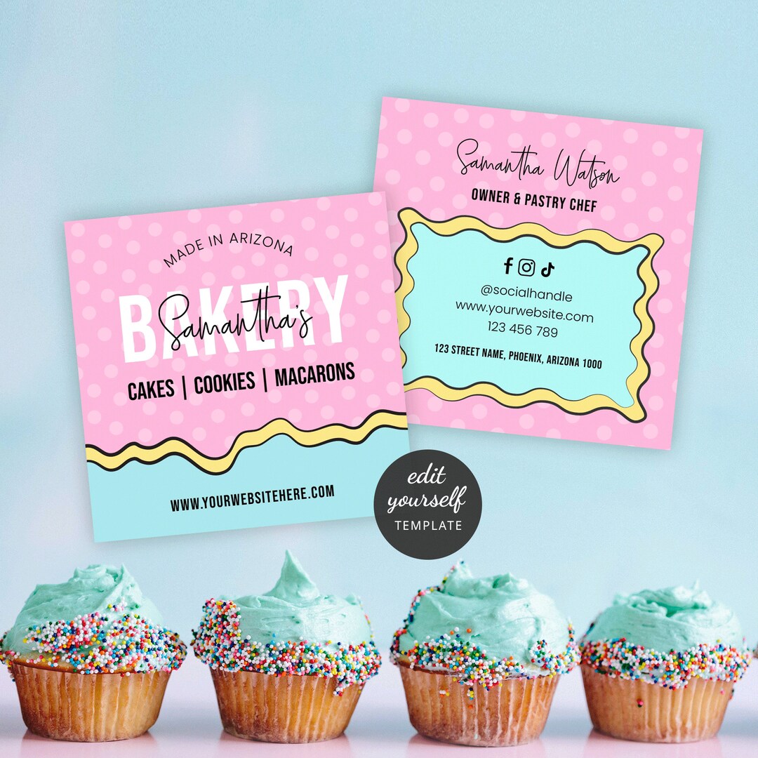 Bakery Business Card Template Cartoon Cake Design, Pastry Chef Contact ...
