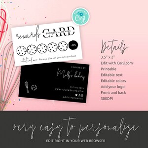 Cookies Rewards Card Template, Bakery Stamp Cards, Minimalist Coffee ...