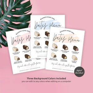 Chocolate Covered Dates Menu Template, Editable Stuffed Dates Flavor ...