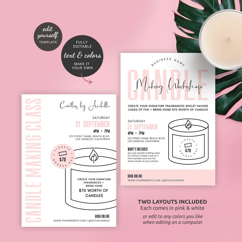 Candle Making Marketing Template Feminine Candle Class Promo - Etsy