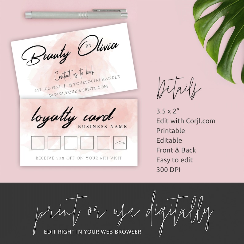 Editable Rewards Card Beauty Loyalty Club Card Template DIY | Etsy