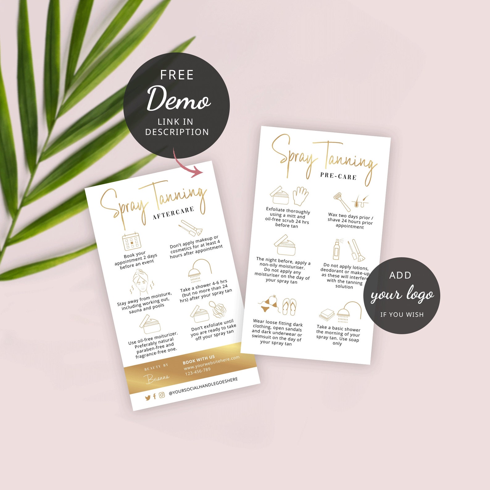 Tanning Pre and Post Care Template, Editable Spray Tan Care Guide, Gold ...