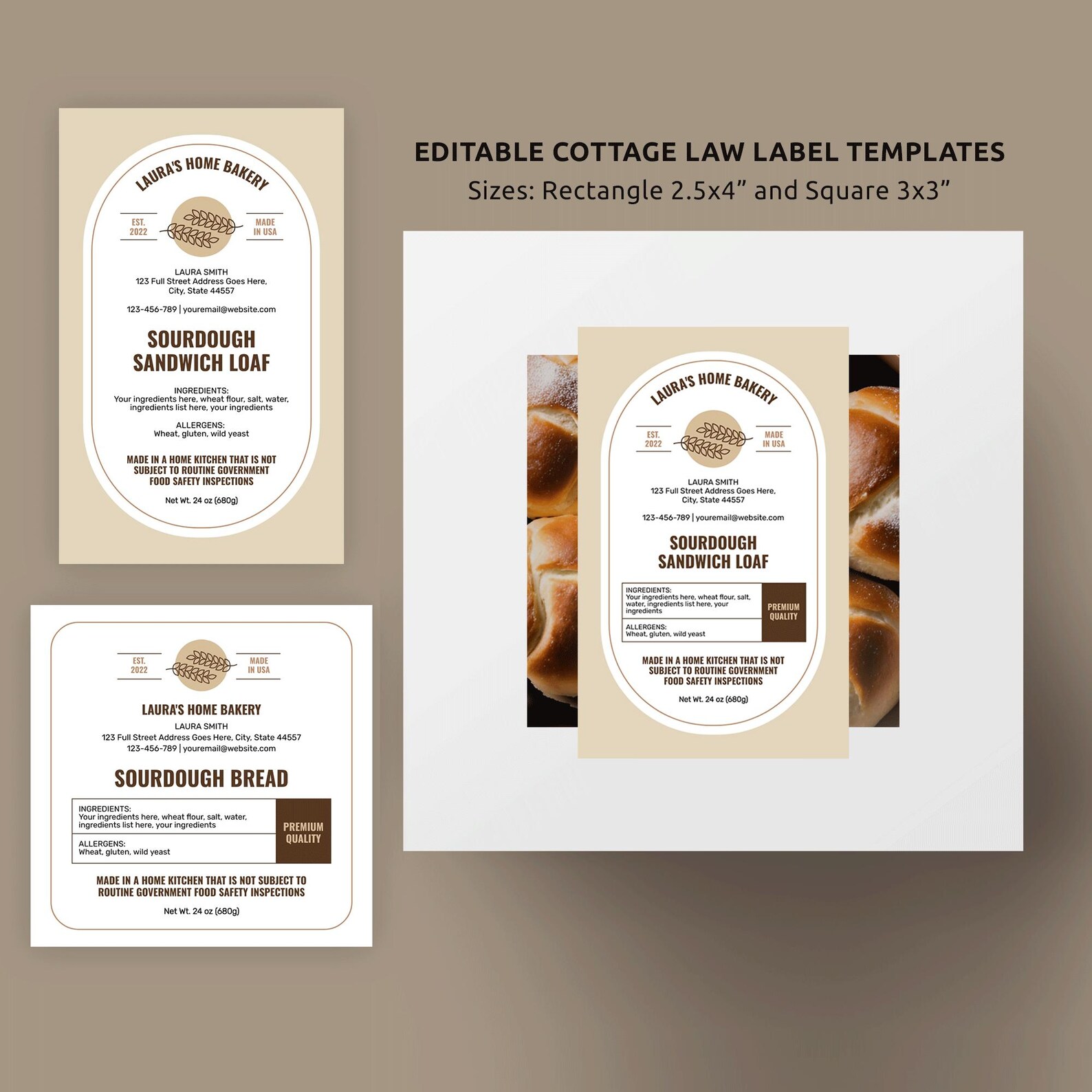 Bread Labels Template, Trendy Beige Cottage Law Sticker Design, DIY ...