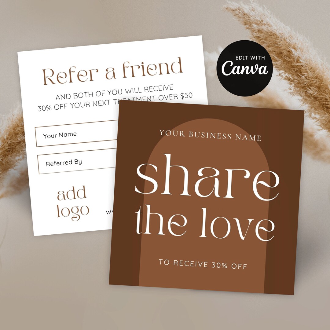 Boho Refer A Friend Template, Share the Love Canva Business Cards 2.5 ...