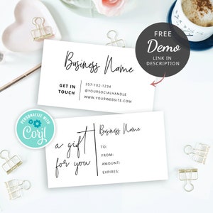 MINI Gift Certificate Template, Editable Gift Card Template, Printable ...