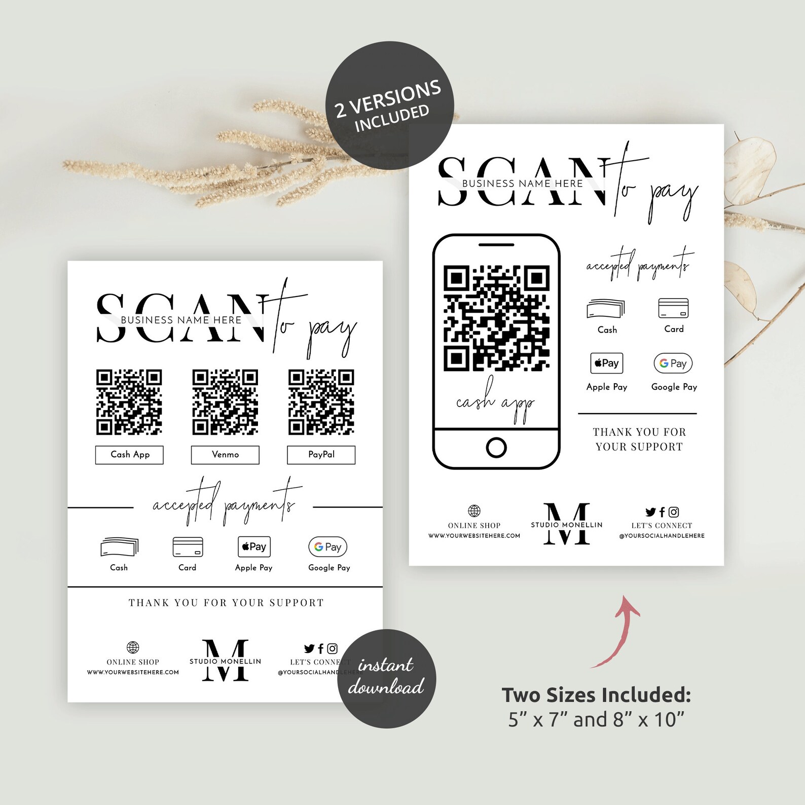 Editable Scan to Pay QR Code Template Minimalist Scan Here | Etsy