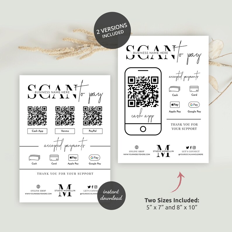 Editable Scan to Pay QR Code Template Minimalist Scan Here | Etsy