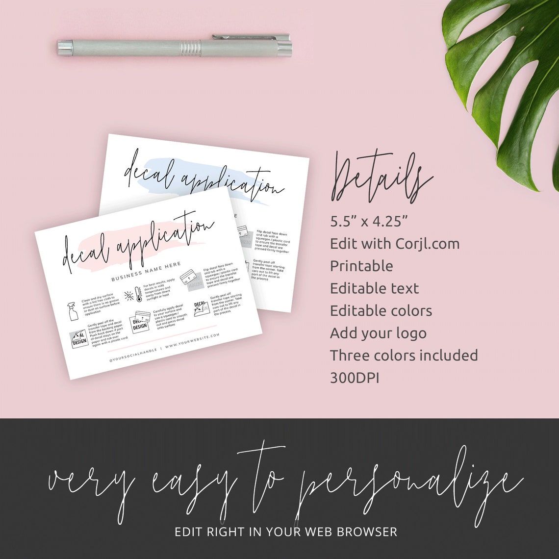 Decal Application Guide Template Editable Vinyl Stickers Care | Etsy