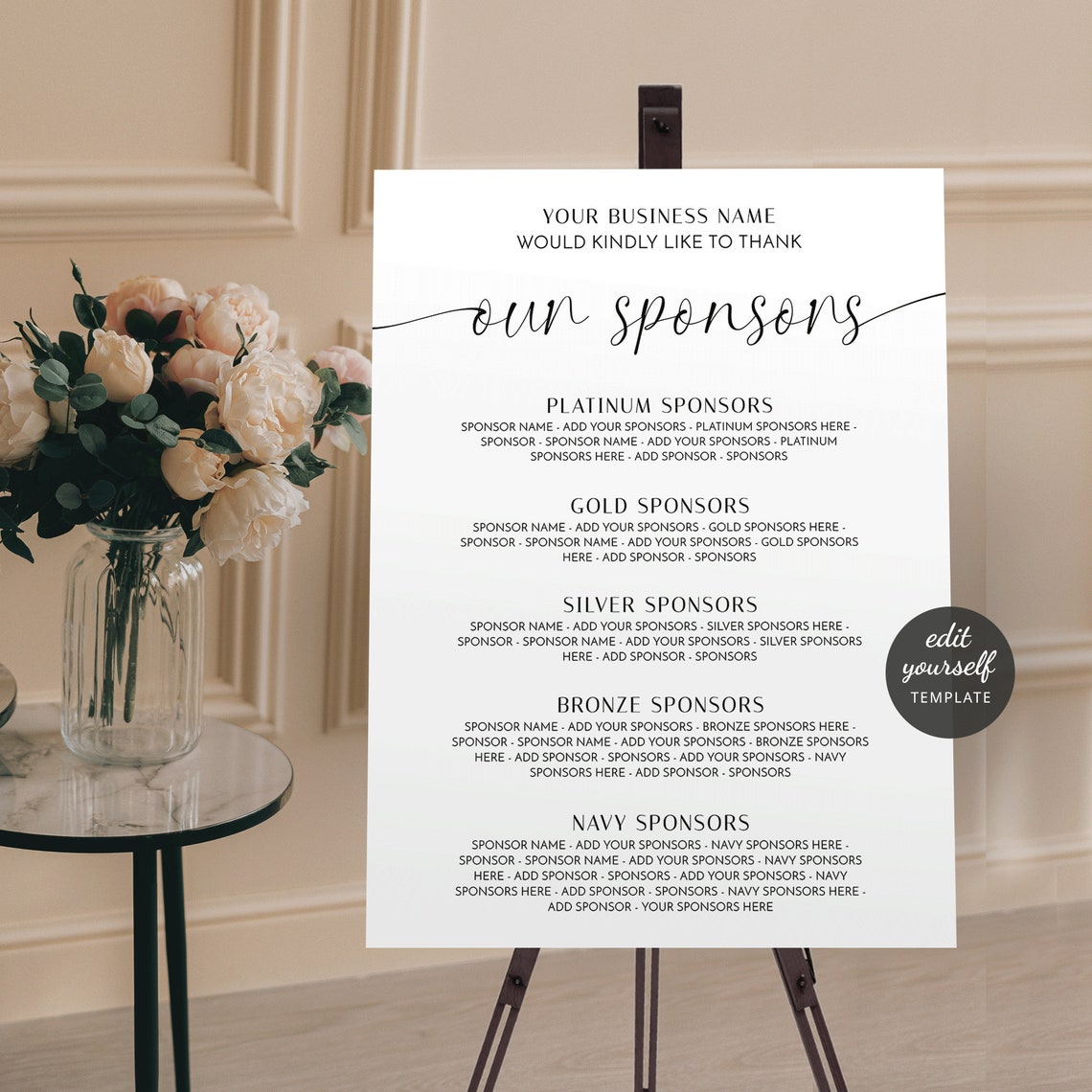 Business Sponsors Sign Template, Minimalist Gala Signage, Printable ...