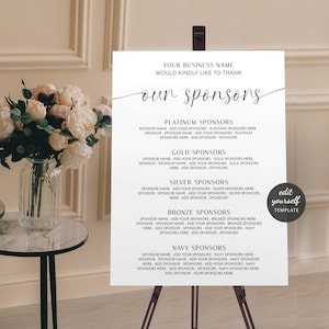 Business Sponsors Sign Template, Minimalist Gala Signage, Printable ...
