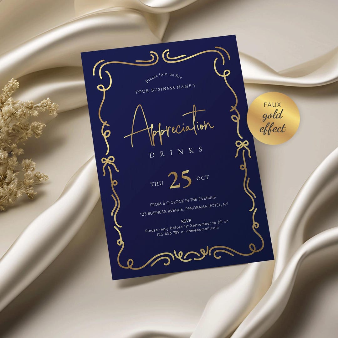 Client Appreciation Invitation Template, Navy & Gold Business Event ...