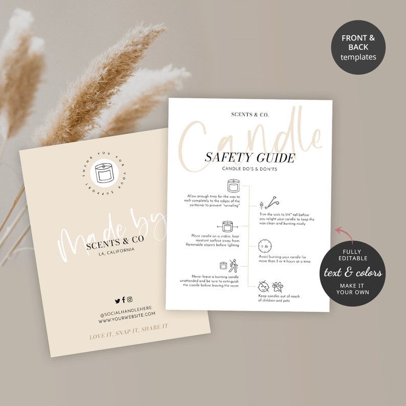 Candle Safety Instructions Card Template Editable Candle Care - Etsy