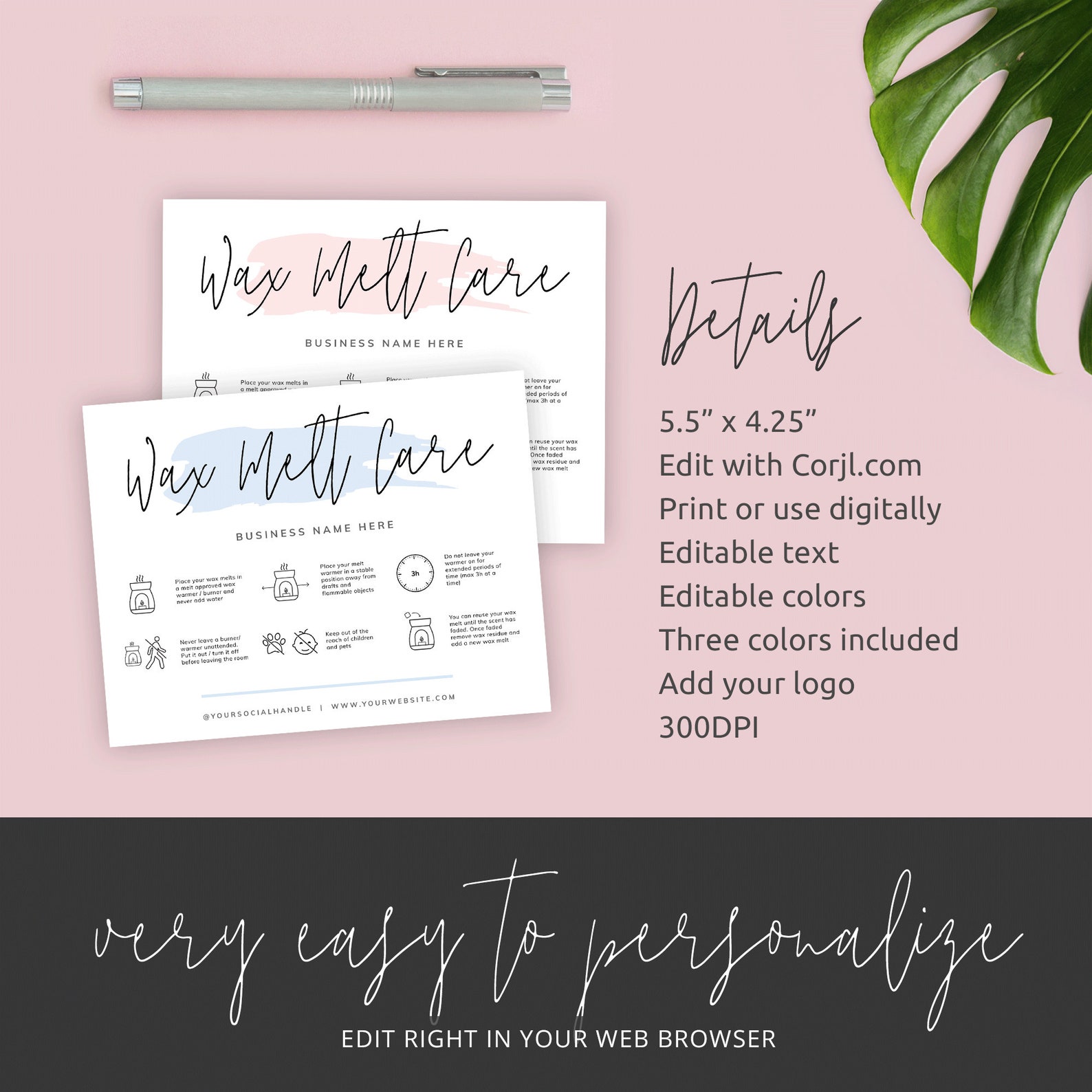 Wax Melts Care Card Template, Editable Wax Melts Care Instructions ...