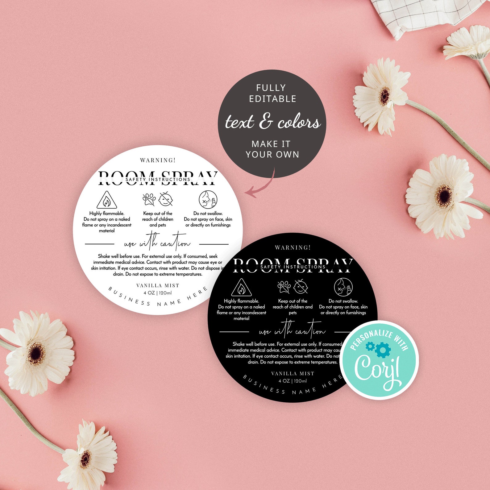 Room Spray Warning Label Template, Printable Spray Safety Sticker, 1.5 ...